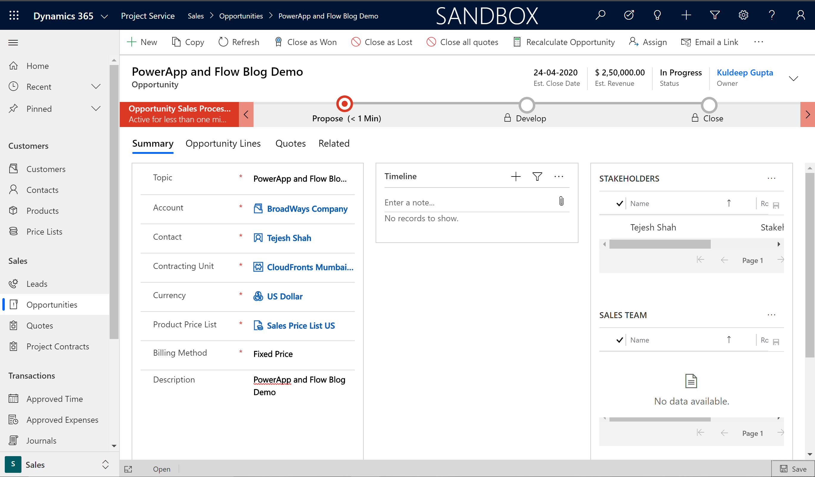 Fast tracking the Sales Process in PSA with PowerApps and Flows – D365 ...