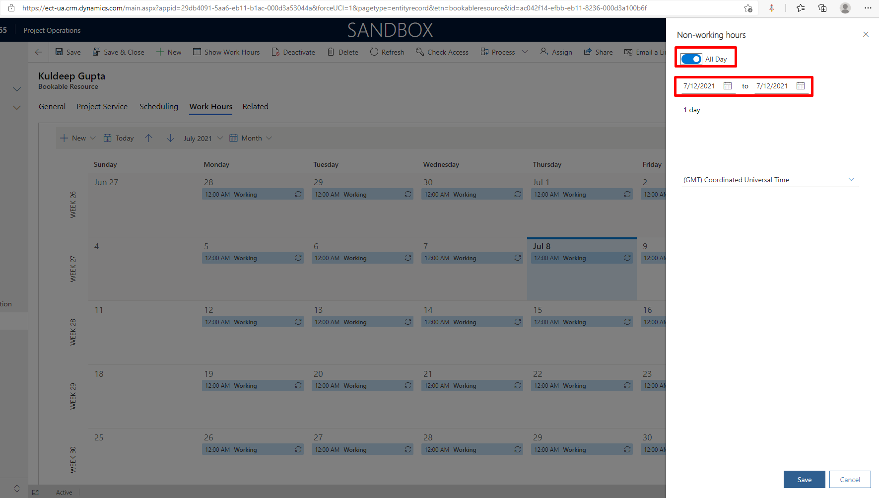 Quick Tip: How to apply non-working hours from Calendar Template in PSA ...