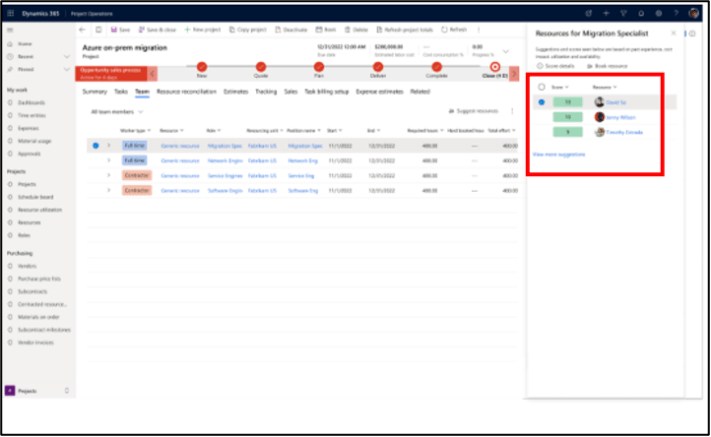 Get recommendations on best resources for your project in D365 Project ...