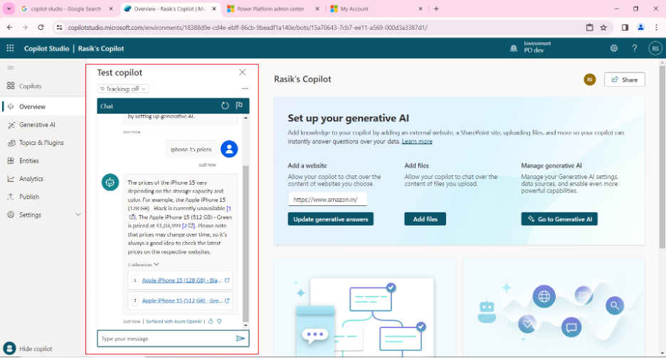 How to create a chatbot using Generative AI using MS Copilot Studio ...